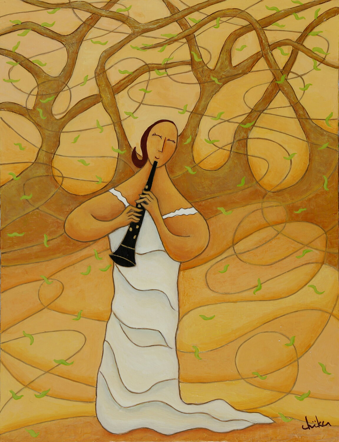 Clarinet in Spring von 千佳子 伊藤 (2019): Malerei Öl auf Leinwand - Singulart