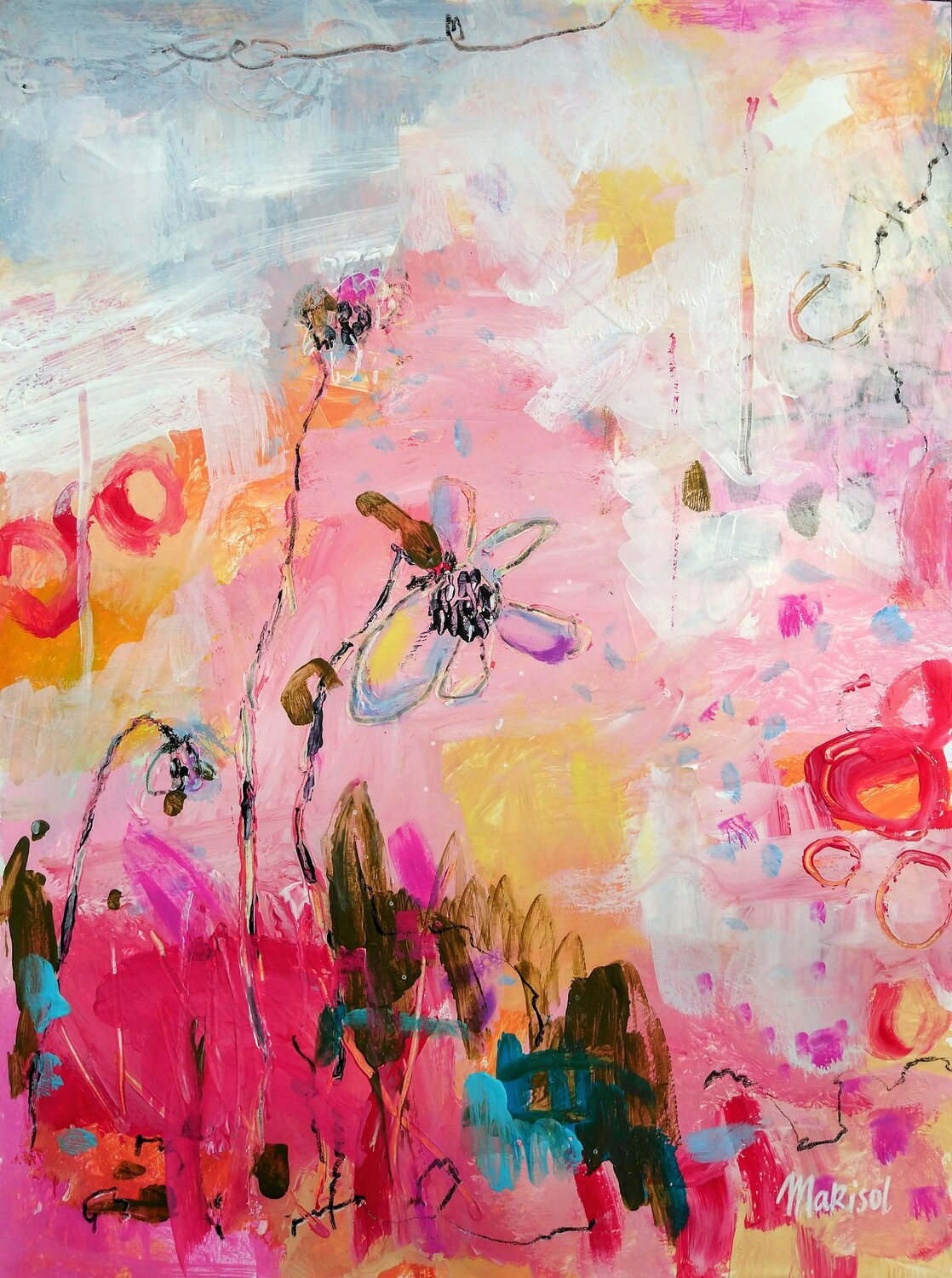 Wild flower by Marisol Evora (2021) : Work on Paper Acrylic, Charcoal ...