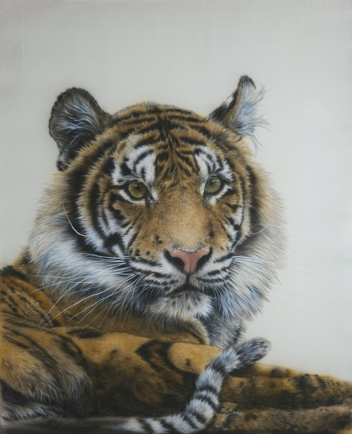 "Guard" - Silk painted hyper realistic tiger portrait by Olga Belova ...