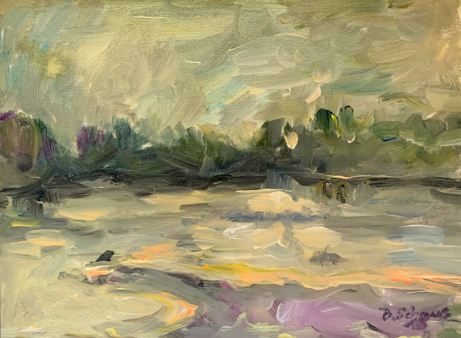 SOMMERABEND AM RHEIN von Barbara Schauß (2013): Malerei Acryl auf ...